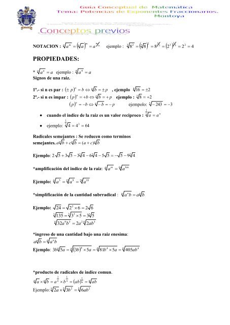 Exponente Fraccionario POTENCIAS DE EXPONENTES FRACCIONARIOS