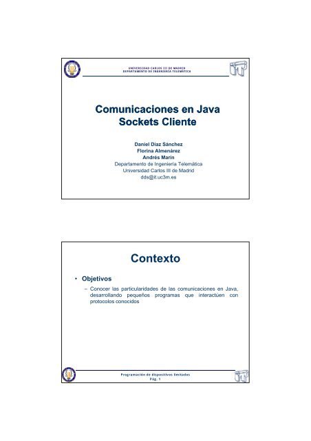 La clase Socket: métodos: E/S - OCW - UC3M - Universidad Carlos ...