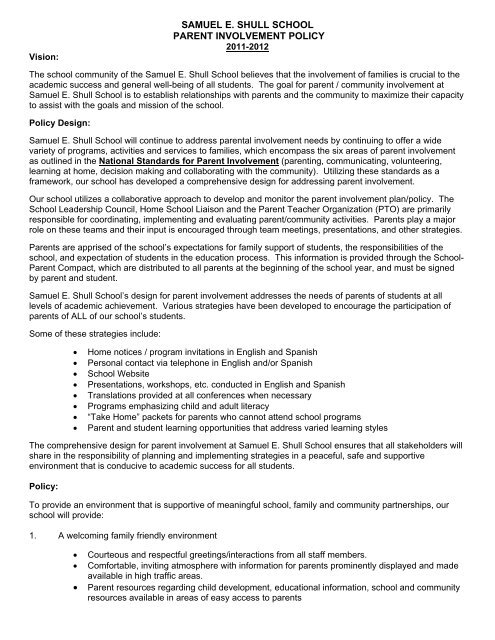 SAMUEL E. SHULL SCHOOL PARENT INVOLVEMENT POLICY