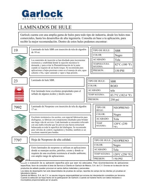 LAMINADOS DE HULE Garlock