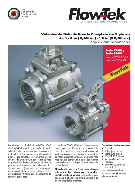 Válvulas de Bola de Puerto Completo de 3 piezas de 1/4 in - Flow-Tek