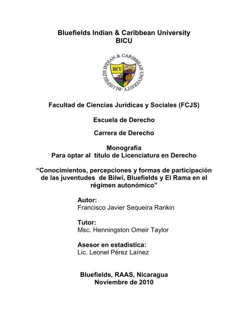 Bluefields Indian & Caribbean University BICU Facultad de ... - acceso