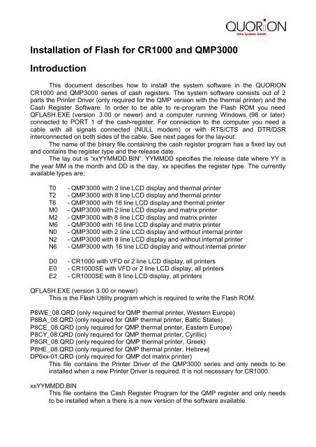 Installation of Flash for CR1000 and QMP3000 ... - QUORiON