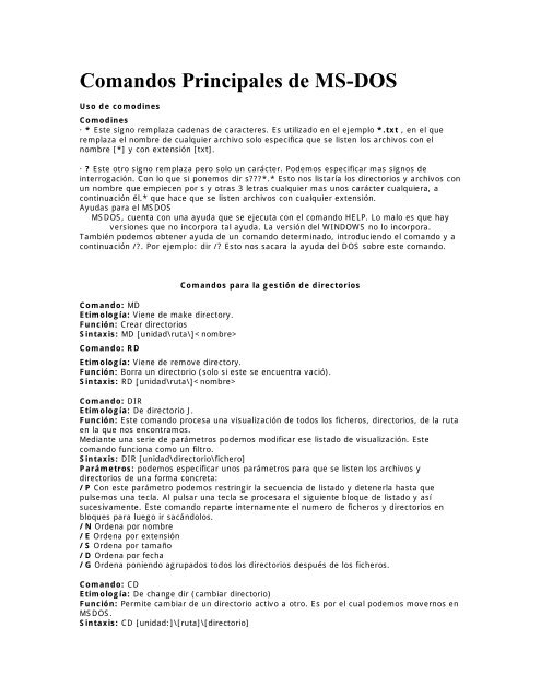 Comandos Principales de MS-DOS
