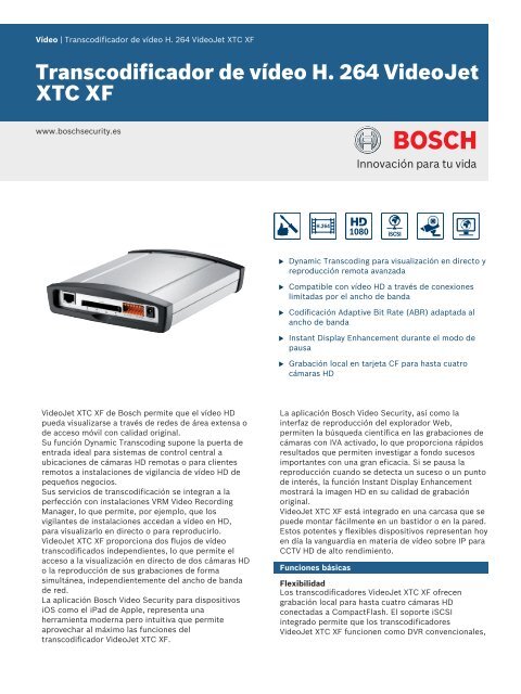 Transcodificador de vídeo H. 264 VideoJet XTC XF - Bosch Security ...