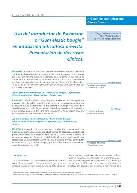 Uso del introductor de Eschmann o “Gum elastic bougie” en ...
