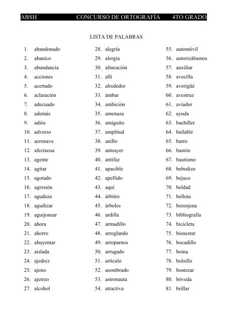 LISTA DE PALABRAS - Discovery School