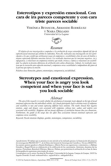 Estereotipos y expresión emocional. Con cara de ... - IngentaConnect