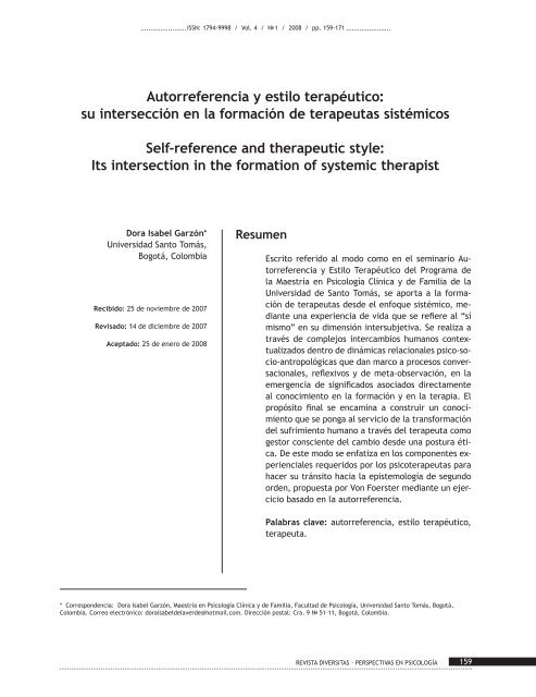 Autorreferencia y estilo terapéutico - Universidad Santo Tomás