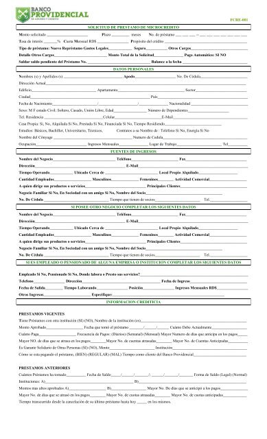 SOLICITUD DE PRESTAMO MICROCREDITO - Banco Providencial