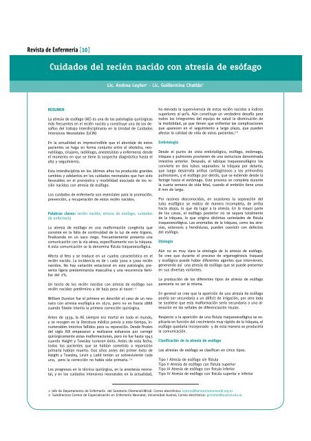 Cuidados del recién nacido con atresia de esófago - Fundasamin