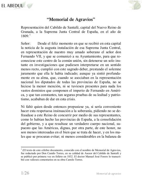 “Memorial de Agravios”