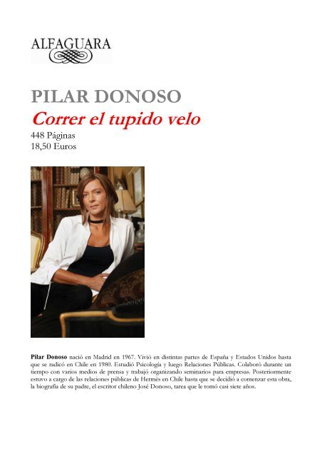 PILAR DONOSO Correr el tupido velo - Alfaguara