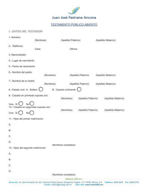 Formul Rio De Testamento Modelo De Testamento Gratuito