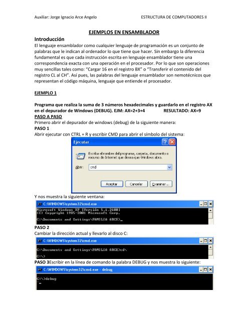 2 ejemplos basicos paso a paso en ensamblador usando debug
