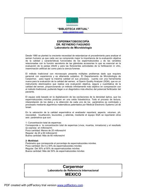 C5 ESPERMATOBIOSCOPIA AUTOMATIZADA - Carpermor