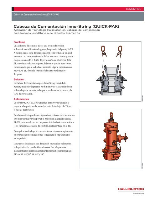 Cabeza de Cementación InnerString (QUICK-PAK) - Halliburton