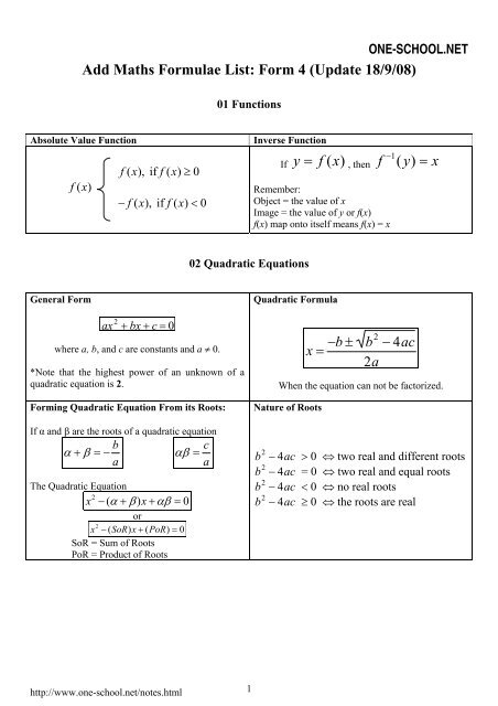 Spm-Add-Maths-Formula-List-Form4 Spm-Add-Maths-Formula-List-Form4