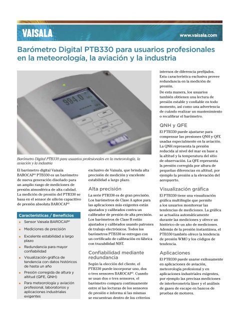 Barómetro Digital PTB330 para usuarios profesionales en ... - Vaisala