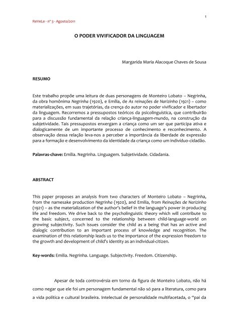 O poder vivificador da linguagem - Margarida Maria ... - FALE - UFMG