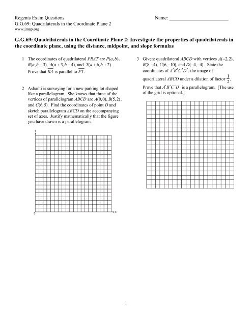 Quadrilaterals In The Coordinate Plane Graph Each Quadrilateral Using