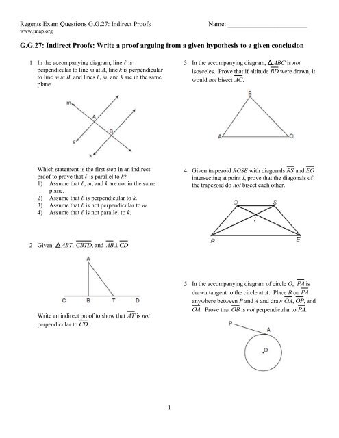 G.G.27: Indirect Proofs: Write a proof arguing from a given ... - JMap