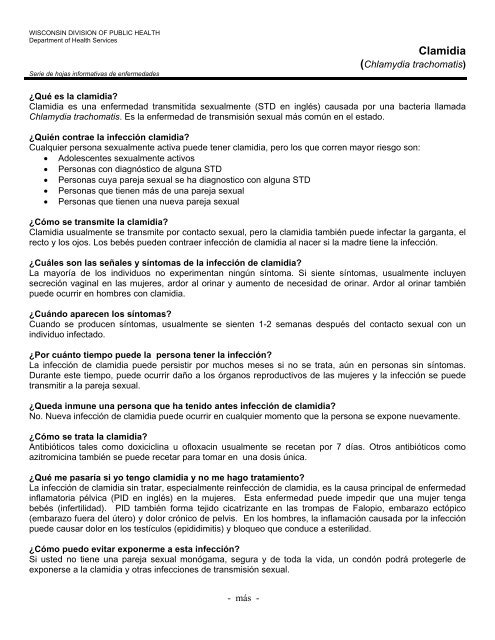 Chlamydia Disease Fact Sheet - Spanish - Wisconsin Department of ...