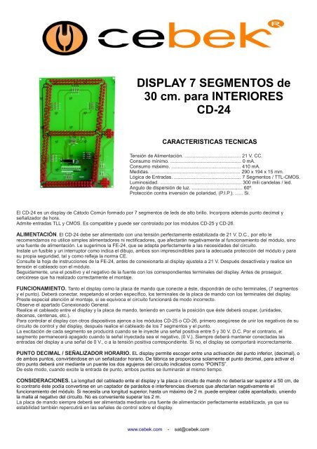 DISPLAY 7 SEGMENTOS de 30 cm. para INTERIORES CD ... - Fadisel