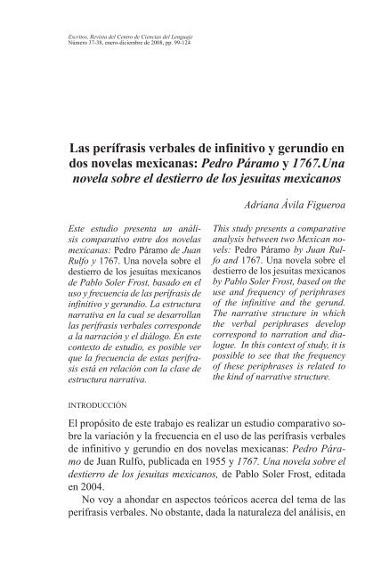 Las perífrasis verbales de infinitivo y gerundio en dos novelas ...