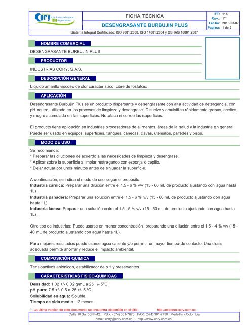 Ficha Tecnica Desengrasante Lider Sas PDF Toxicidad Agua, 42% OFF