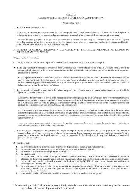 anexo 70 CODIGOS CONDICIONES ECONOMICAS - Comercio.es