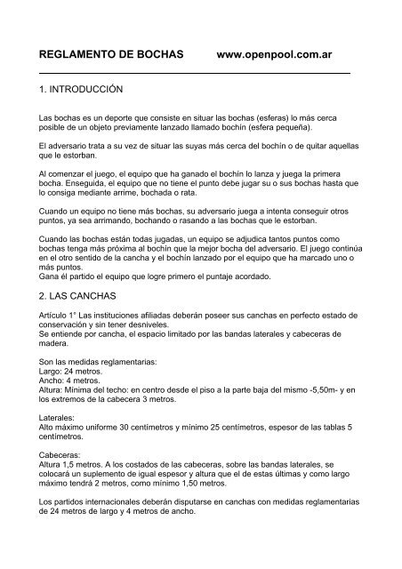 REGLAMENTO DE BOCHAS www.openpool.com.ar