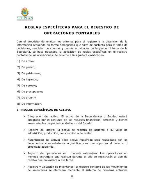 Reglas especificas para el registro de operaciones contables