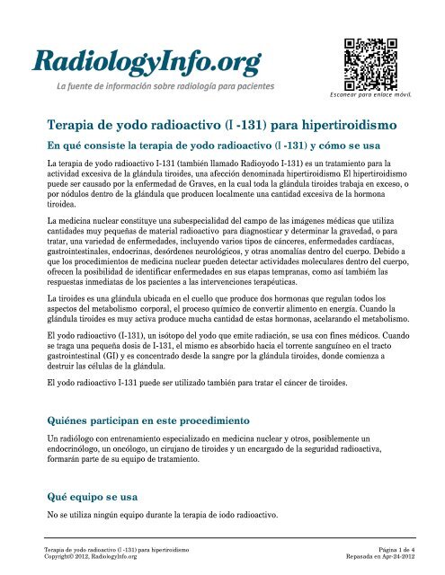 Terapia de yodo radioactivo (I -131) para ... - RadiologyInfo