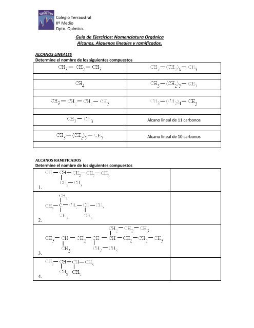 Guía de Ejercicios: Nomenclatura Orgánica Alcanos, Alquenos ...