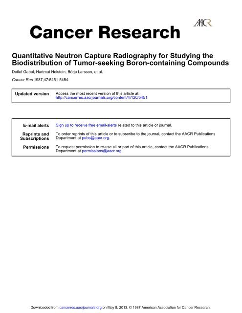 Quantitative Neutron Capture Radiography for ... - Cancer Research