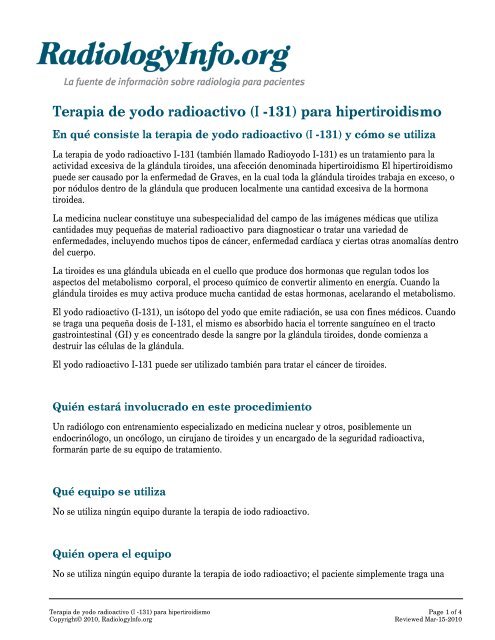 Terapia de yodo radioactivo - Medical Arts Radiology