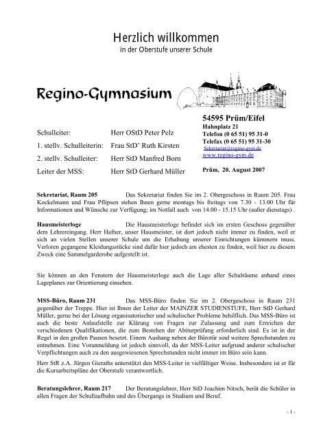 Broschüre für die MSS 11 zur Einführung - Regino Gymnasium Prüm