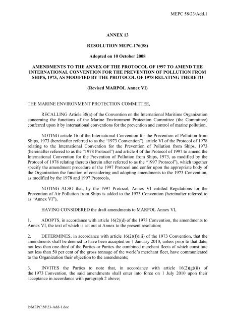 MEPC 58/23/Add.1 ANNEX 13 RESOLUTION MEPC.176(58 ...
