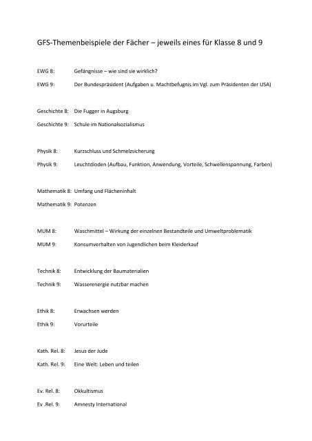 GFS-Themenbeispiele der Fächer - Realschule Plochingen