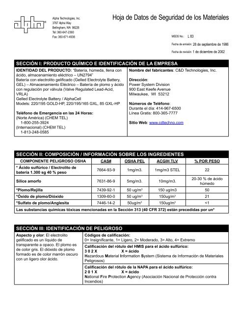 AlphaCell MSDS Hoja - español