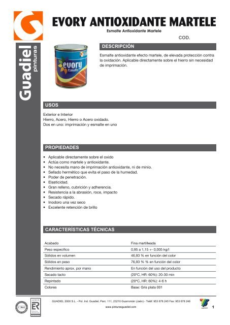 EVORY ANTIOXIDANTE MARTELE - Pinturas Guadiel