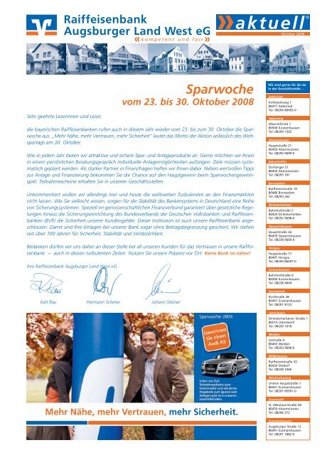 aktuell - Raiffeisenbank Augsburger Land West eG aktuell - Raiffeisenbank Augsburger Land West eG