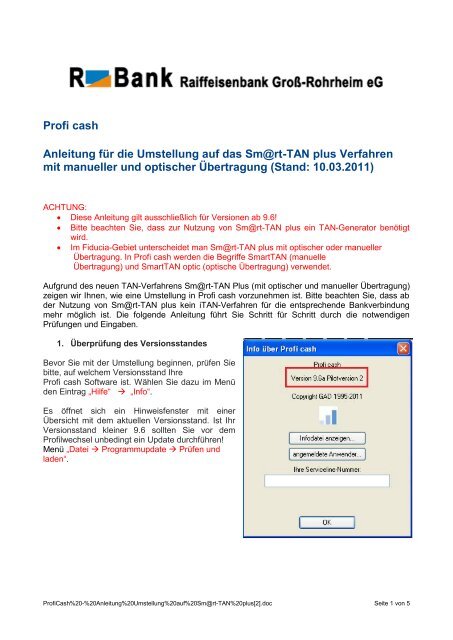 Profi cash Anleitung für die Umstellung auf das Sm@rt-TAN plus ... Profi cash Anleitung für die Umstellung auf das Sm@rt-TAN plus ...