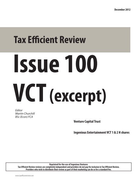 Tax Efficient Review Ingenious Entertainment ... - Ingenious Media