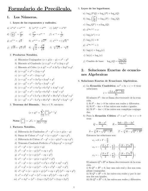 Formulario De Derivadas Formularios Para Bachillerato. Matemáticas