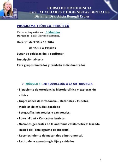 CURSO DE ORTODONCIA para AUXILIARES E HIGIENISTAS ... CURSO DE ORTODONCIA para AUXILIARES E HIGIENISTAS ...