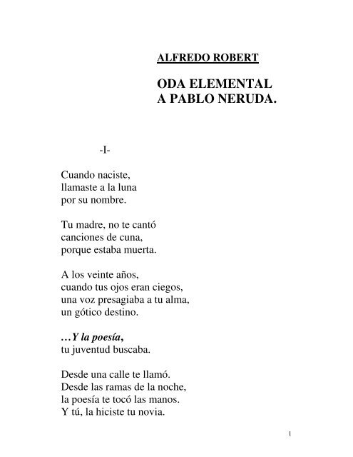 ODA ELEMENTAL A PABLO NERUDA. - Los Contemporaneos