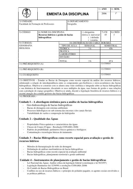 EMENTA DA DISCIPLINA - FFP