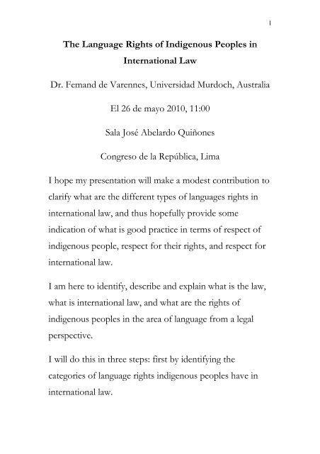 The Language Rights of Indigenous Peoples in International Law Dr ...